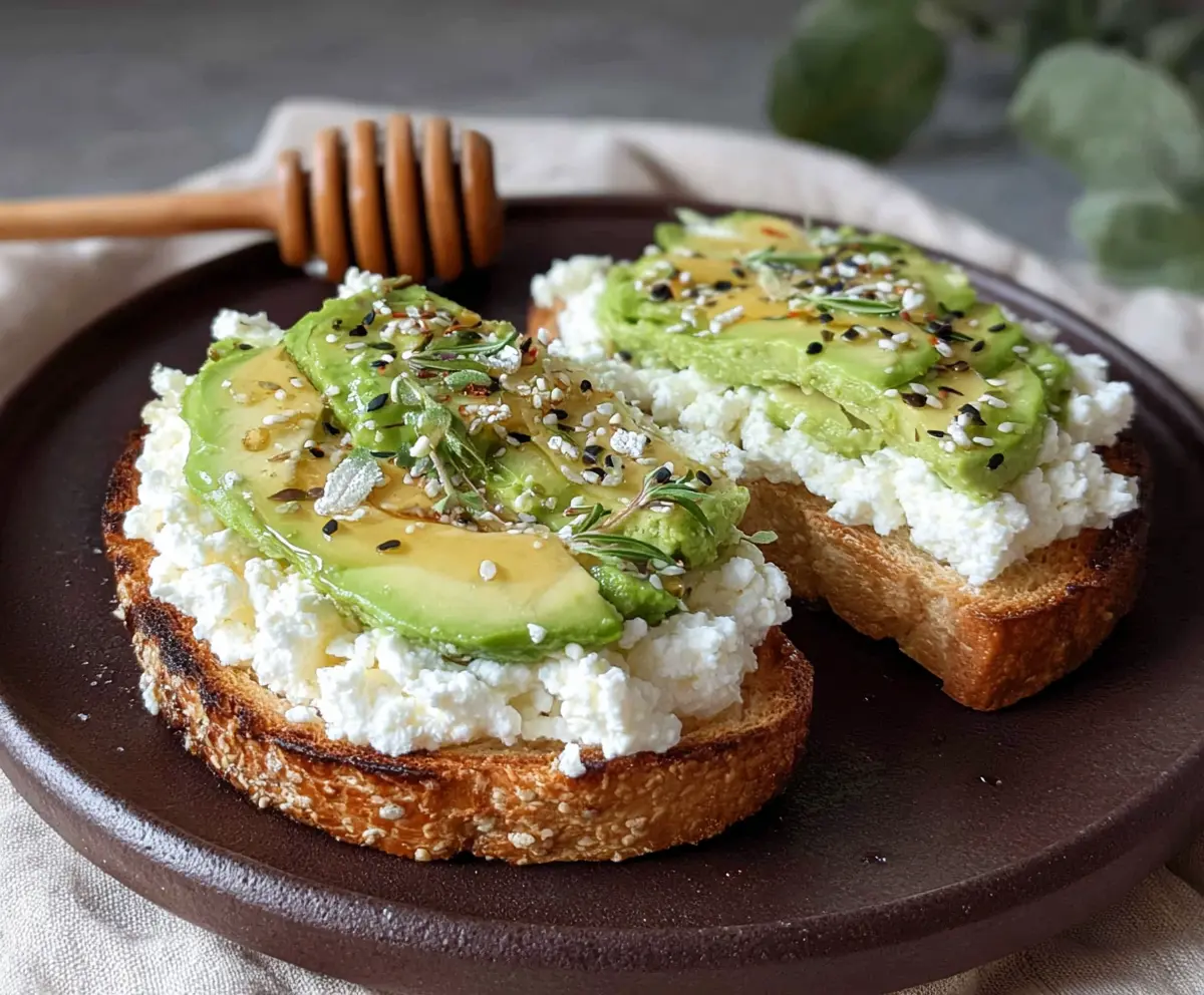 Delicious Avocado Toast with Cottage Cheese & Honey